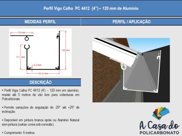 Perfil Viga-Calha PC 4412 - 4'' - Casa do Policarbonato