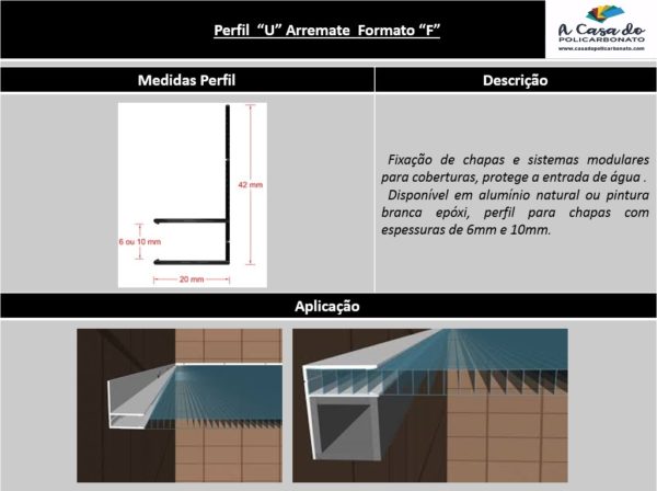 Perfil arremate F de aluminio 6mm - Casa do Policarbonato